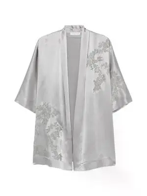 Carine Gilson Lace-trim Silk Kimono - Grey