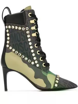 Moschino Crystal-embellished Camouflage-print Boots - Green