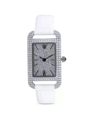 CHRISTIAN VAN SANT Opaline Rectangular Watch With Crystal Embellishments - Silver