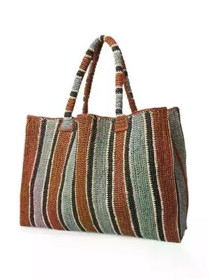 GABRIELE FRANTZEN Striped Crocheted Tote Bag - Brown