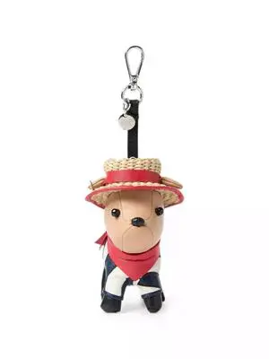 Fendi Ito Dog-motif Leather Keyring - Neutrals
