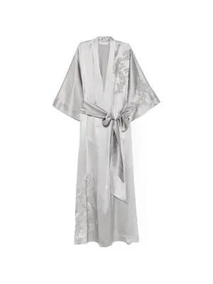 Carine Gilson Lace-trim Silk Robe - Grey