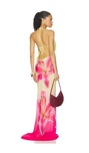 RUNAWAY THE LABEL Juliana Cowl High Slit Maxi Dress - Multi