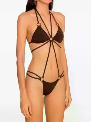AMIR SLAMA Ring-detail Strappy Swimsuit - Brown