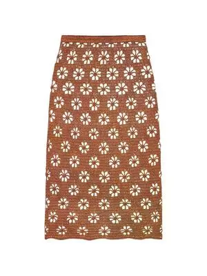 Calle Del Mar Floral Crochet Midi Skirt - Brown