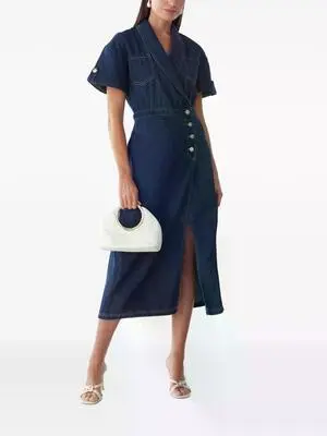 WILLA Wrap-front Denim Midi Dress - Blue