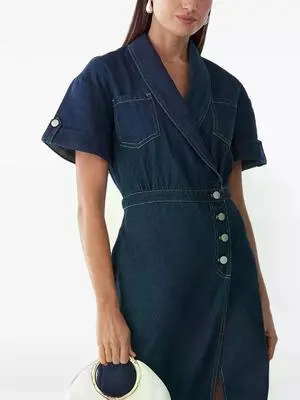 WILLA Wrap-front Denim Midi Dress