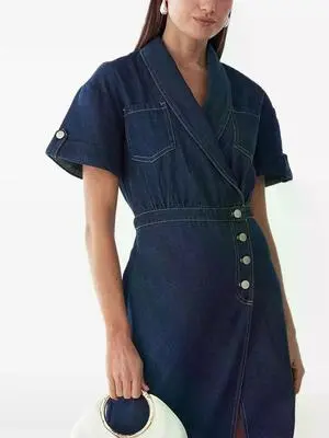 WILLA Wrap-front Denim Midi Dress