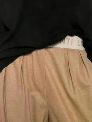 Liviana Conti Beige Logo-waistband Wide-leg Trousers