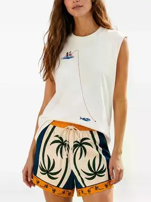Farm Rio Tropical Palm Tree Print Drawstring Shorts - Neutrals