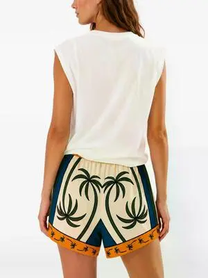 Farm Rio Tropical Palm Tree Print Drawstring Shorts - Neutrals
