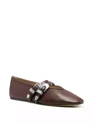 Le Monde Beryl Claudia Buckled Leather Ballet Flats - Red