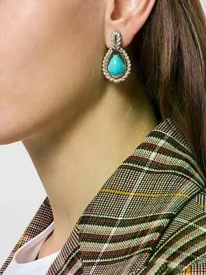 SUSAN CAPLAN 1970s Rope Motif Clip-on Earrings With Turquoise Stones