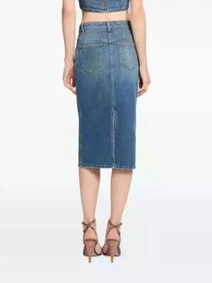 Elie Saab Washed-denim Pencil Midi Skirt
