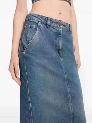 Elie Saab Washed-denim Pencil Midi Skirt
