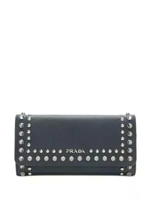 Prada Saffiano Studded Wallet - Blue