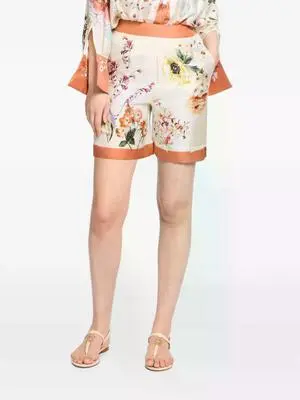 Elie Saab Floral-print Silk Shorts - Neutrals