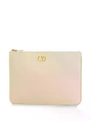 Valentino Garavani Vlogo Leather Small Clutch Bag - Neutrals