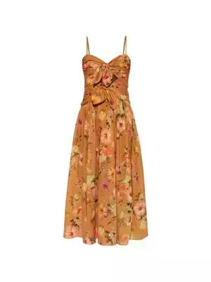 Zimmermann Mahon Floral-print Tie-detail Midi Dress - Neutrals