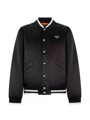 Philipp Plein Satin College Bomber Logo Jacket - Black