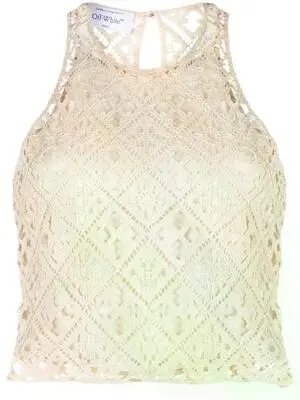 Off-White Crochet-knit Cropped Tank Ntop - Neutrals