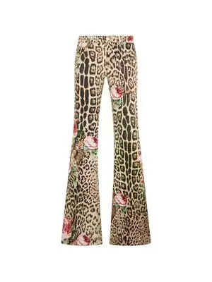 Roberto Cavalli Jaguar-print Floral-print Trousers - Neutrals