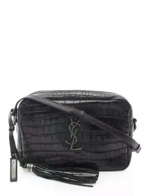 Saint Laurent 2010s Lou Croc-embossed Leather Crossbody Bag - Black