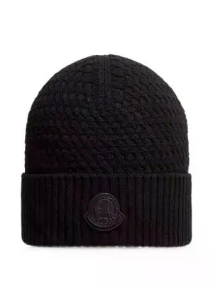 Moncler Logo-patch Cable-knit Beanie Hat - Black