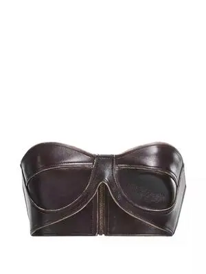 Elie Saab Leather Sweetheart-neck Bralette Top