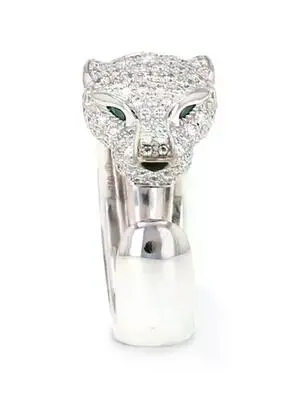 Cartier 2020s Panthère Diamond And Emerald Ring - Silver