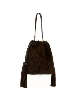 Etro Medium Suede Kalispera Bag With Patch And Tassels