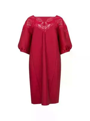 Alberta Ferretti Lace-trim Puff-sleeve Midi Dress