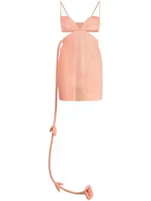 Off-White Flower Ribbon Ribbed Minidress - Orange