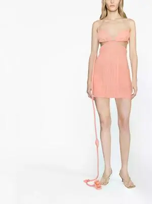Off-White Flower Ribbon Ribbed Minidress