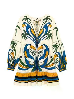 Farm Rio Tropical-graphic Ruffled Mini Dress