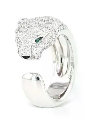 Cartier 2011 Panthère Emerald And Diamond Ring - Silver