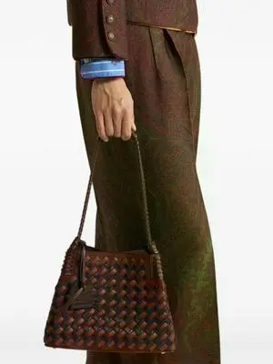Etro Small Libra Tote Bag In Suede And Woven Leather