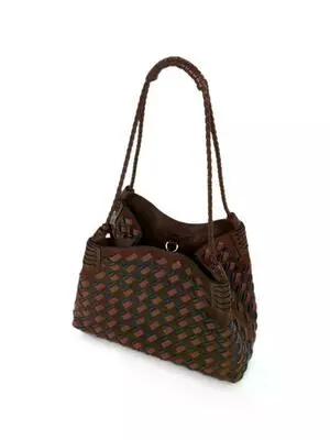 Etro Small Libra Tote Bag In Suede And Woven Leather