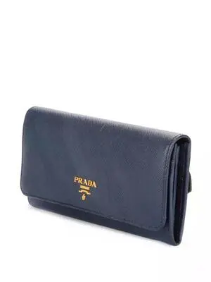 Prada Saffiano Flap Continental Wallet - Blue