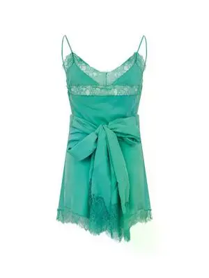 Alberta Ferretti Silk Lace Trim Mini Dress