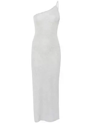 Off-White Ribbed-knit Lurex Midi Dress - Silver