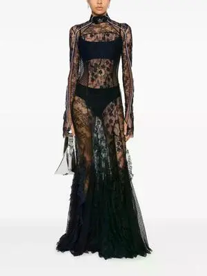 Off-White Floral-lace Sheer Gown - Blue