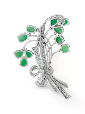 LB EXCLUSIVE Jade And Diamond Brooch - Silver