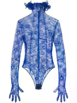 Off-White Floral-lace Glove-sleeve Body - Blue