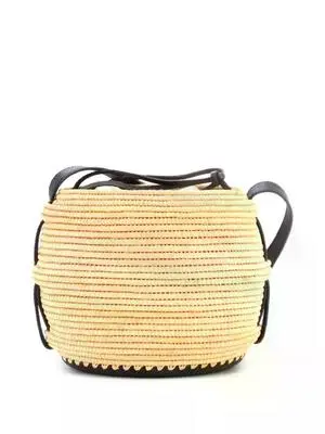 Loewe X Paula Ibiza Beehive Basket Bag Woven Raffia Small Bucket Bag - Black