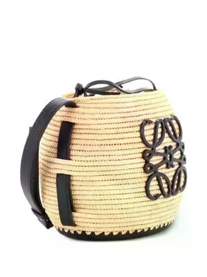 Loewe X Paula Ibiza Beehive Basket Bag Woven Raffia Small Bucket Bag - Black