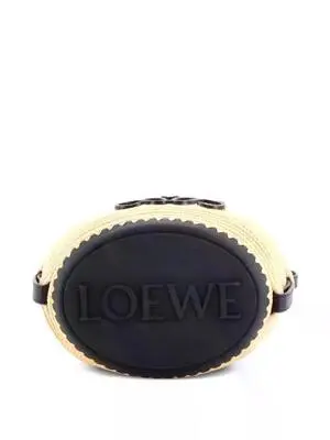 Loewe X Paula Ibiza Beehive Basket Bag Woven Raffia Small Bucket Bag - Black