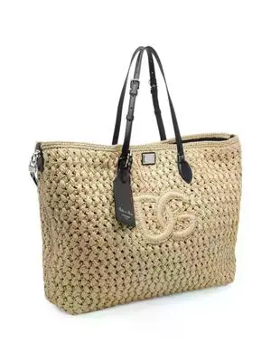 Dolce & Gabbana Atene Logo-plaque Raffia-effect Tote Bag