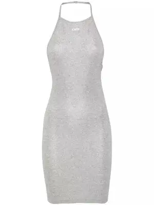 Off-White Ribbed-knit Lurex Mini Dress - Silver