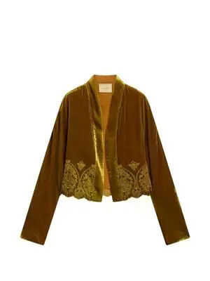 Momoni Asa Spencer Embroidered Velvet Jacket - Brown
